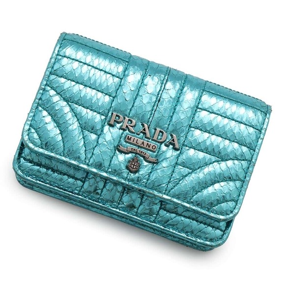 Prada | Bags | Prada Chain Wallet Diagram Logo Python Blue | Poshmark